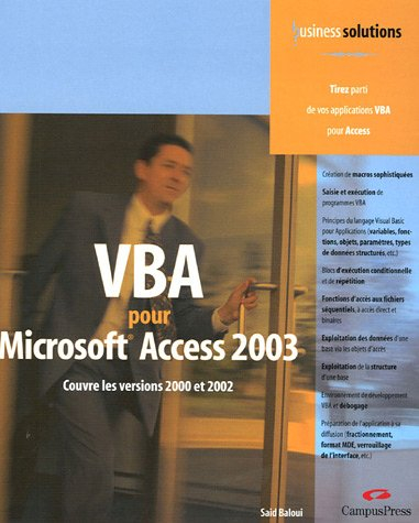 Vba pour access 2003 : couvre les versions 2000 et 2002 de Said Baloui | Recyclivre